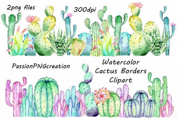Watercolor Cactus Borders Clipart PNG Photo overlay Card