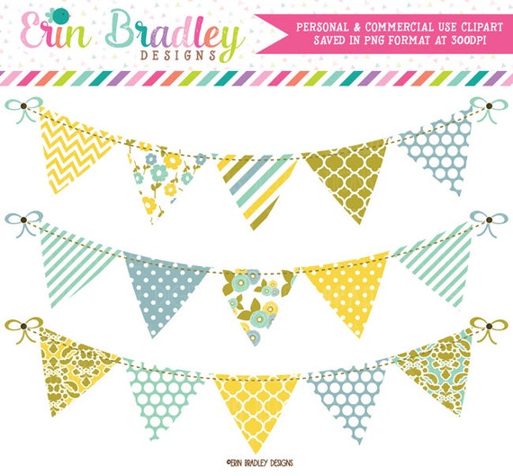 Items similar to Digital Clipart Bunting, Yellow Blue Olive Green ...