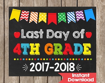 First Day of 4th Grade Printable Signs Last Day of Fourth