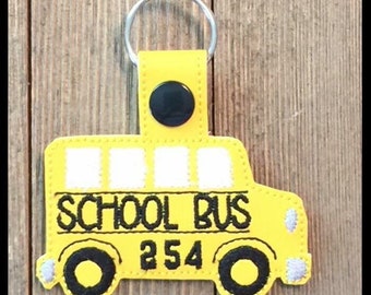 school bus key fob AND snap tab keychain 4x4 hoop friendly