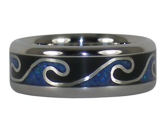 Titanium Wave Ring for Surfers with Hawaiian Koa Wood
