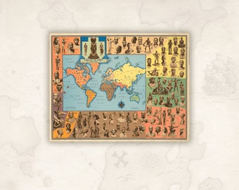 Hand Painted 'Fool's Cap' Map of the World circa