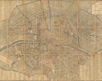 Map of Paris Old map print Monumental map Fine giclee