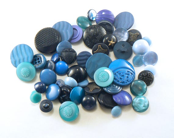 50 Plastic Blue Shank Button Mix Blue Craft Buttons Blue