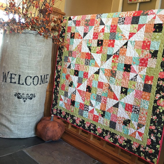 DIGITAL Pattern: Pinwheels Over Patchwork Charm Pack Quilt