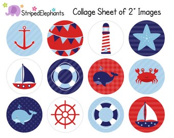Nautical Clip Art Sail Boat Clipart Red and Navy Digital