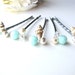 Beach Wedding Hair Pins Seashell and Mint Seafoam Set of 5