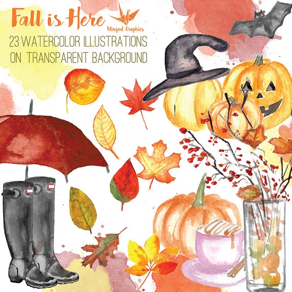 Fall is here: digital watercolor illustrations/ clipart