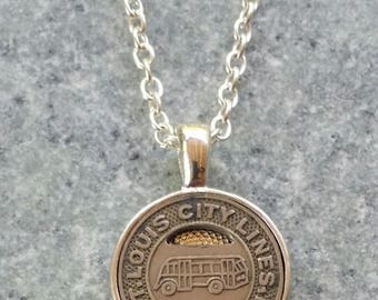 Houston TX Necklace Vintage Texas Transit Token Swarovski