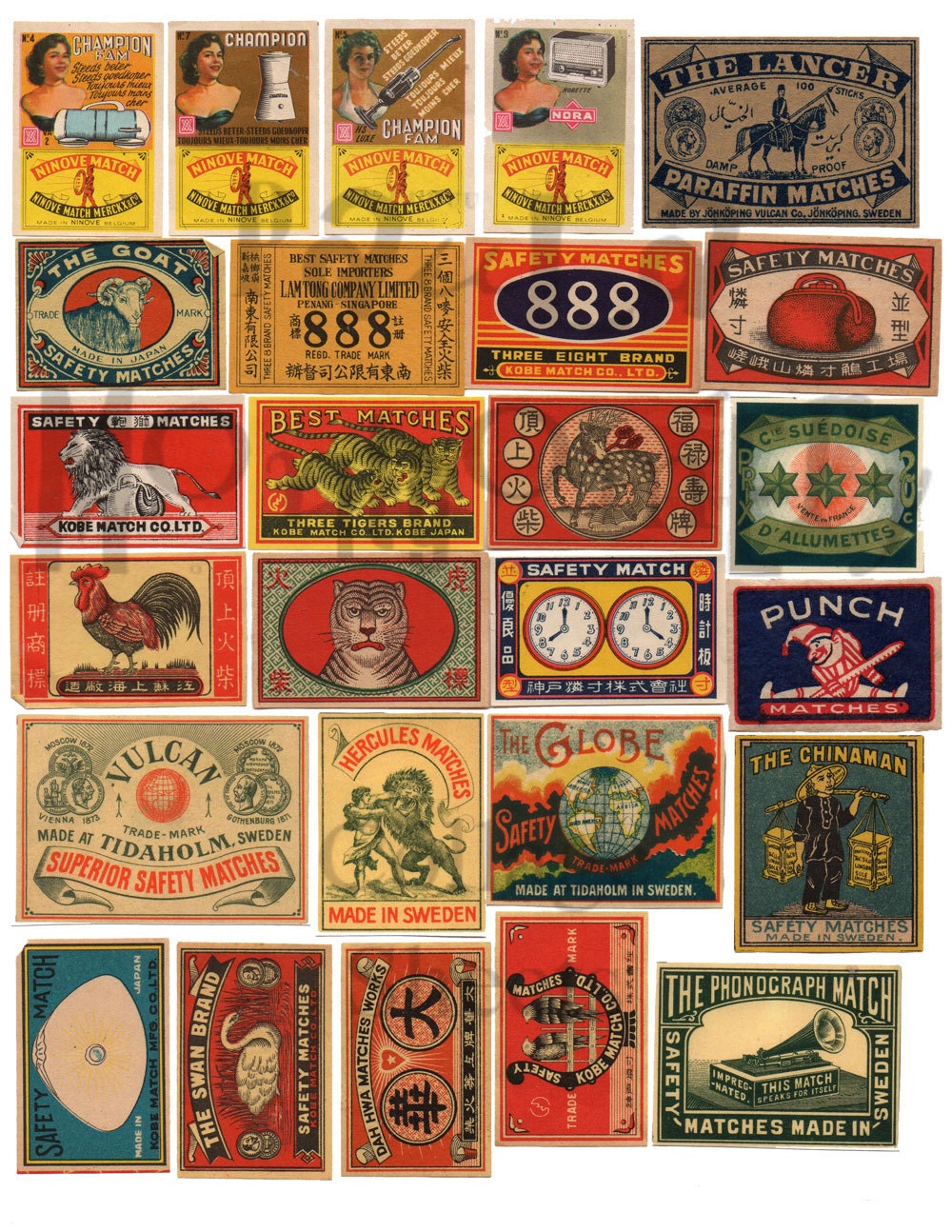 Vintage Matchbox Labels Number 1 Digital Download Collage
