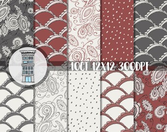 Floral PAPER PACK Digital scrapbooking papers teal mustard