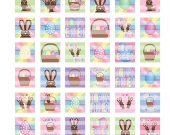 Vintage Easter Squares Digital Collage Sheet of one inch