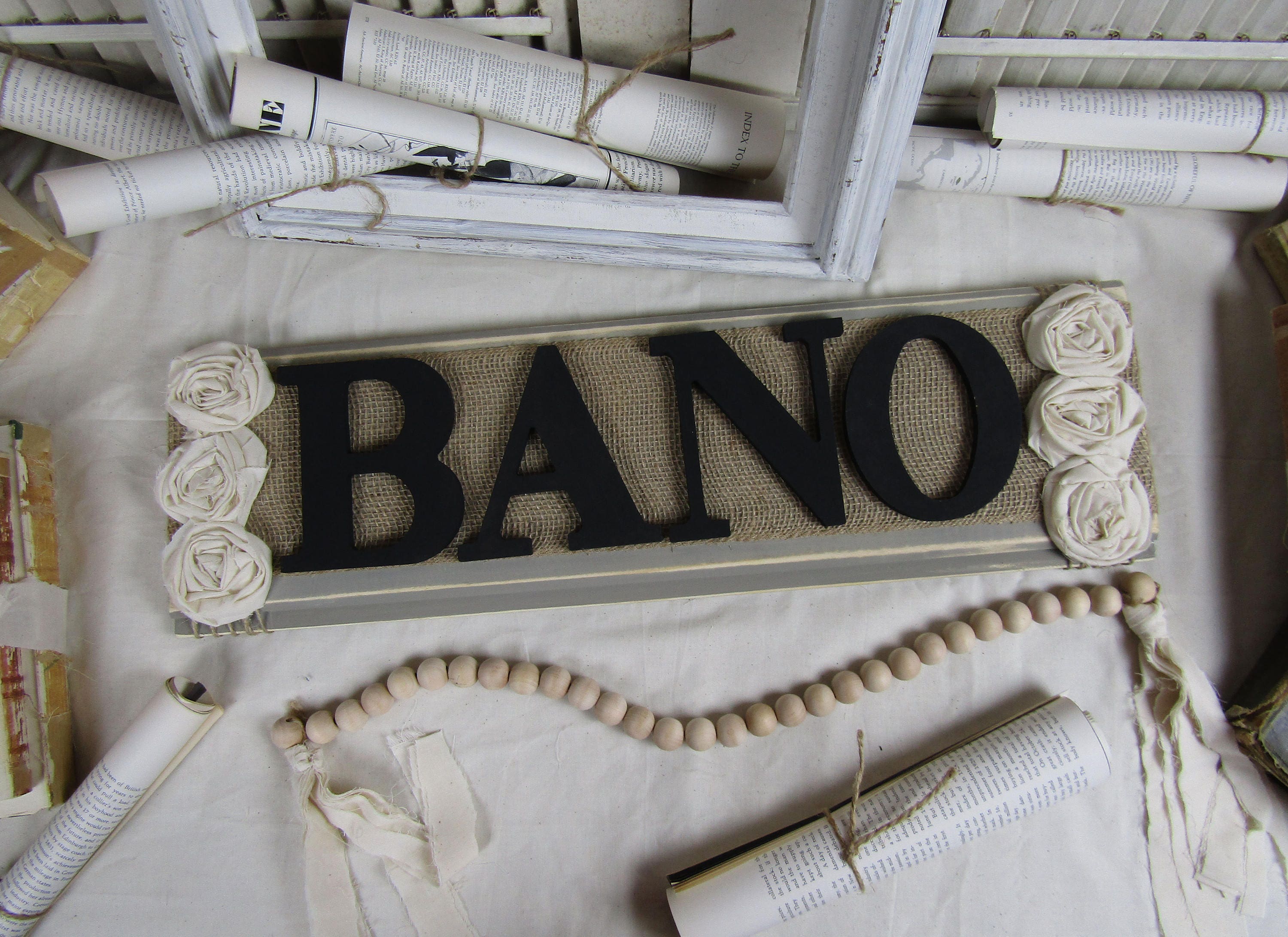 BANO sign Spanish for bathroom sign Spanish decor bathroom