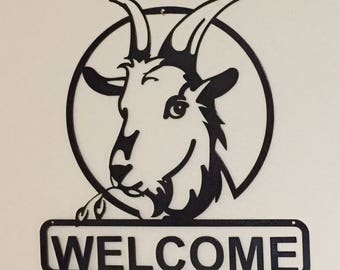 Goat Welcome sign silhouette farmyard Metal Art