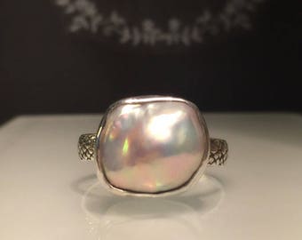 Pearl Ring/Handmade Upcycled Pearl and Sterling Silver Ring