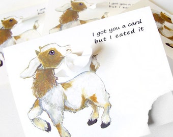 Funny Card Cute Goat Art Hungry Baby Goats Thinking of You