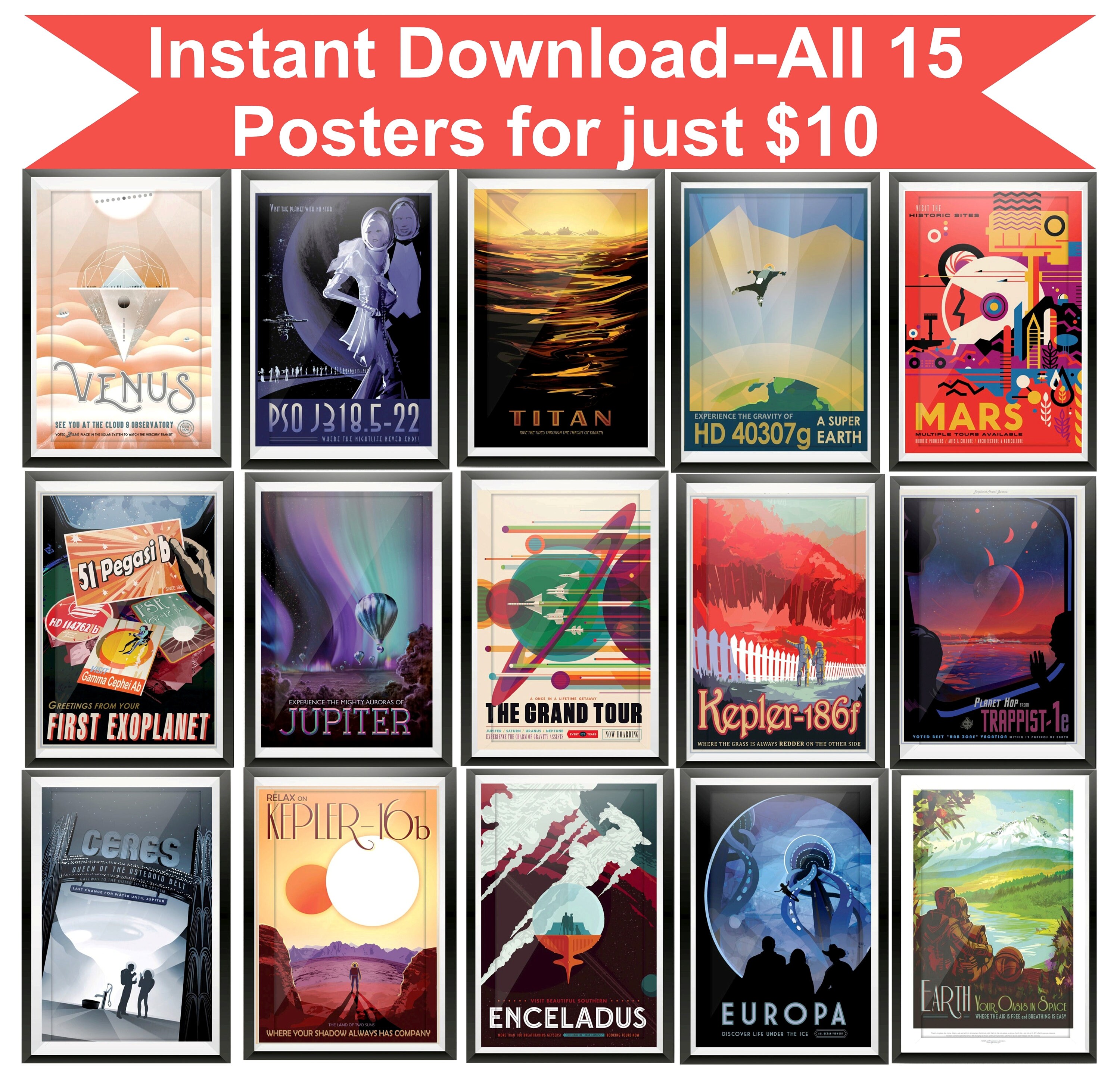 NASA Posters Complete 15 Piece Set Instant Download NASA