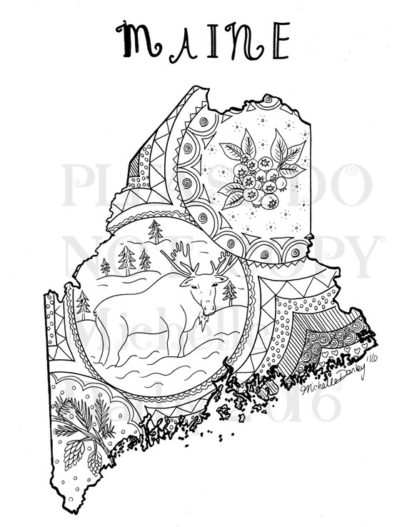 Maine State Map Outline Colouring Page
