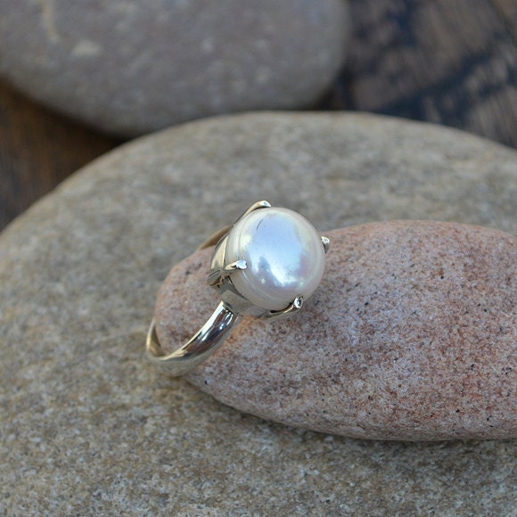 Cultured South Sea Pearl Gemstone Ring Handmade Statement