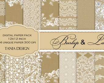 Burlap Lace Wedding digital paper: BURLAP LACE 2