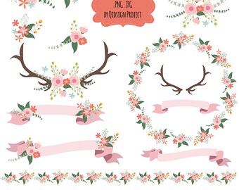 15 Floral Ribbon Banner Clipart Flower Bouquet Flower Wreath