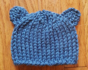 Handmade Newborn Teddy Bear Hat in Blue