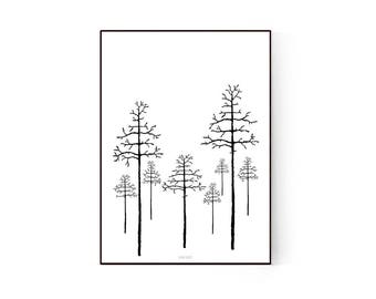 Pine tree art | Etsy