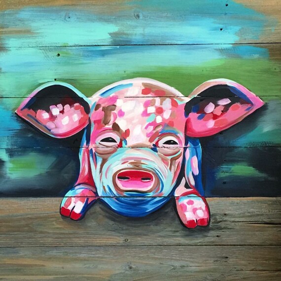 Hamilton pig acrylic on barn wood. approximately 30X30
