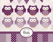 Items similar to Premium Owl Clipart, Vectors & Digital Papers in Plum ...