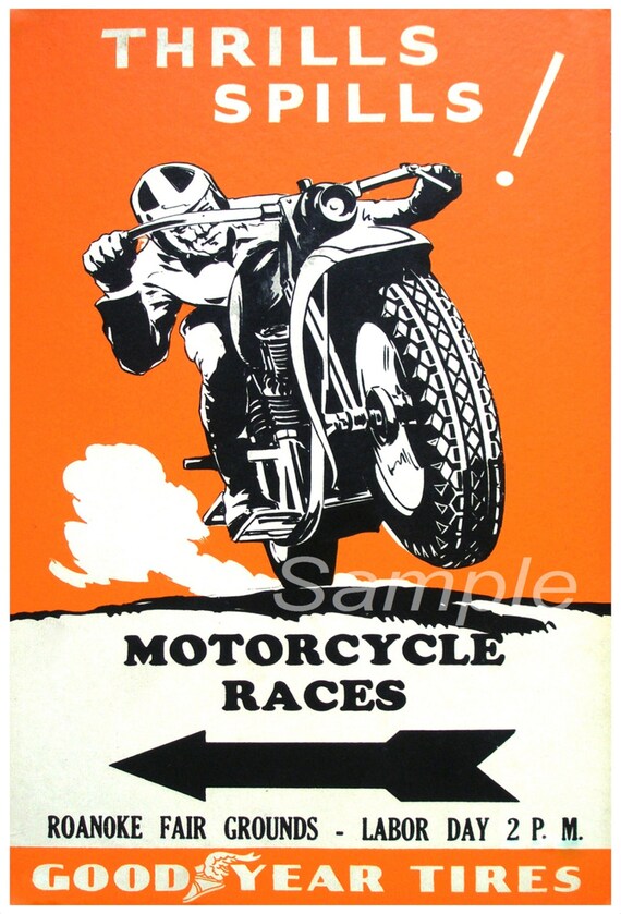 Vintage Motorcycle Races Poster Print