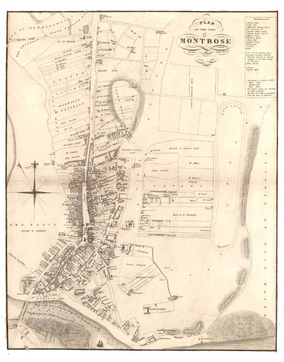 Old map of Montrose Fine Art Print vintage town survey in