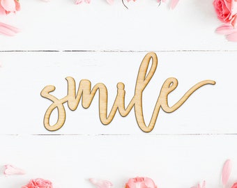 Wooden rustic 'smile' sign positive wood word smile