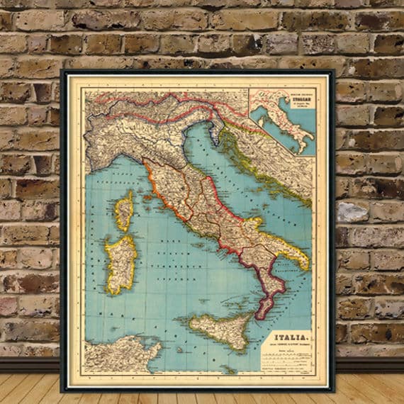 Map of Italy Vintage Italy map archival print Wonderful