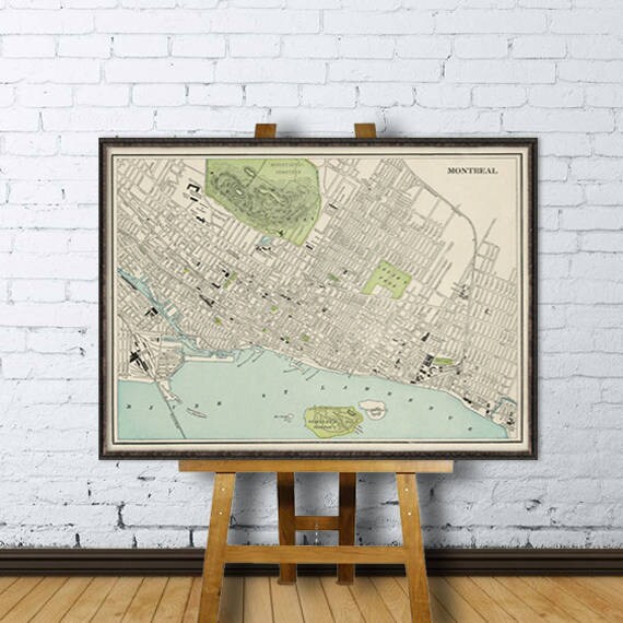 Antique Montreal map Archival fine print Map of Montreal