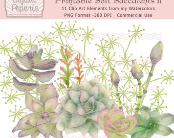 Digital Soft Watercolor Succulents Clip Art Card Making