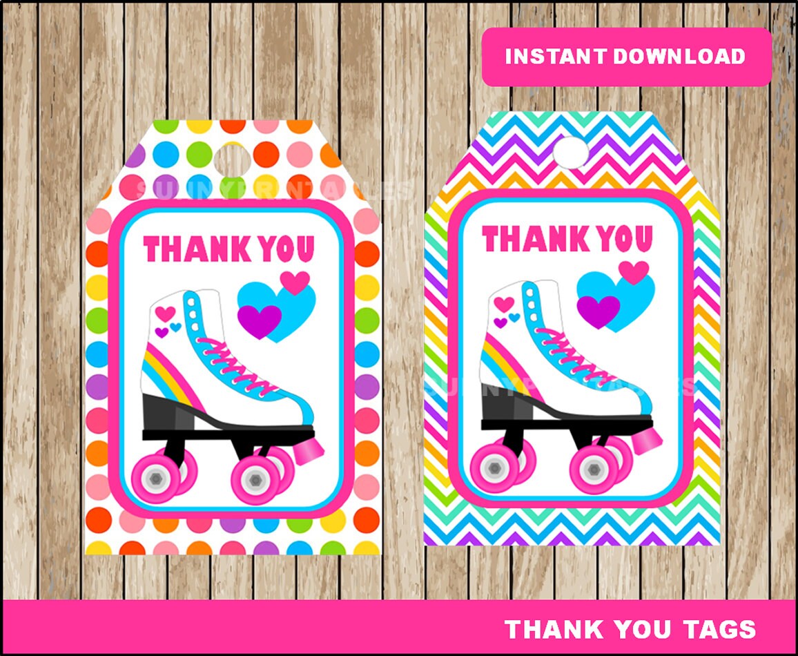 Roller Skate tags printable Roller Skating Thank you Tags
