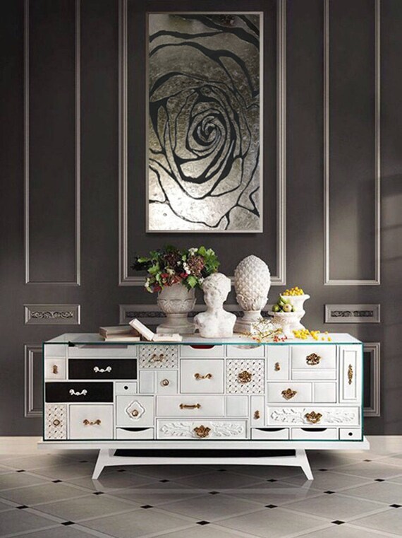 Abstract Painting Rose Silver Painting Textured Painting