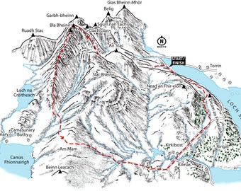 The Cuillin Ridge on the Isle of Skye. Line illustration