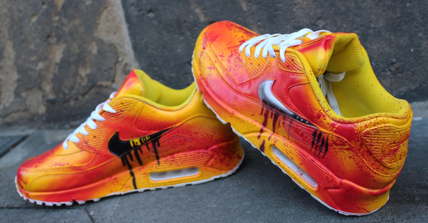 Painted Custom Nike Air Max 90 Kill Bill Graffiti Yellow Blood