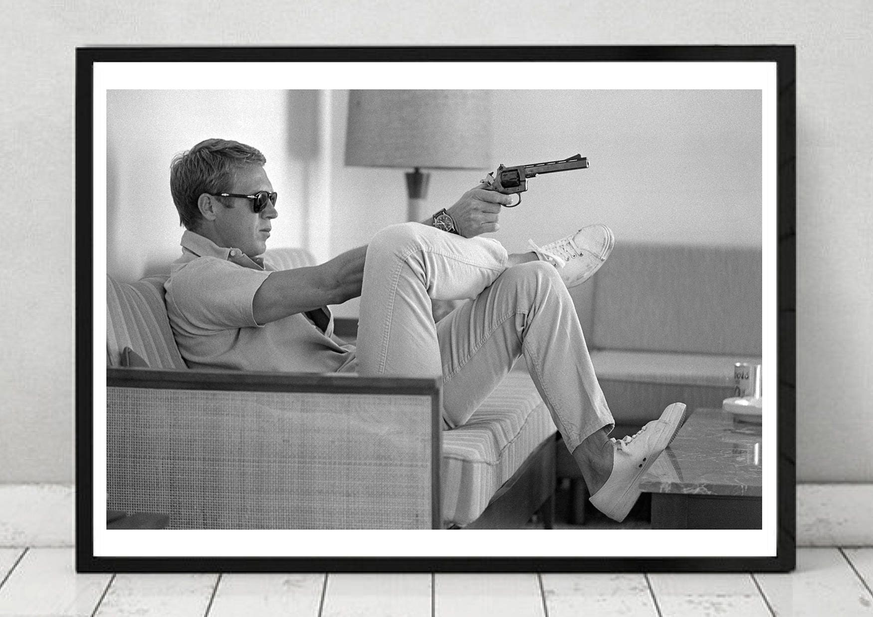 Steve McQueen Sofa & Gun Home Decor prints iconic Actor