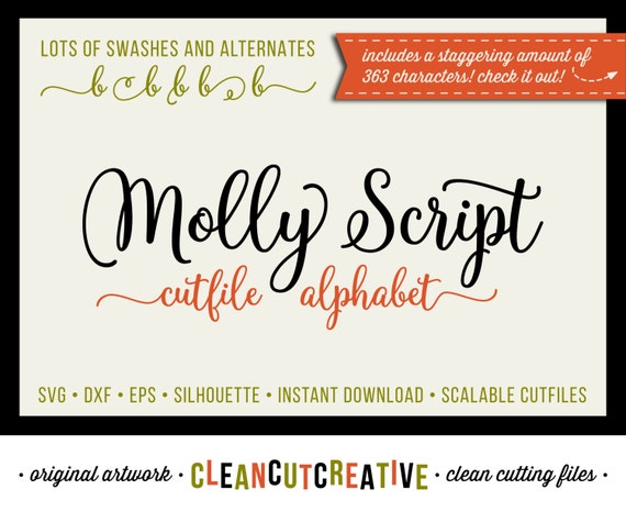 Molly Script Full Alphabet SVG Fonts Cutfile Gorgeous
