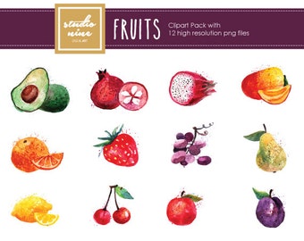 Fruits Clipart Clip Art Set Apple Orange Strawberry