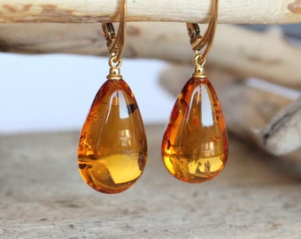 Amber gold earrings | Etsy