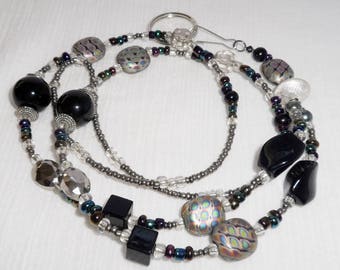 Beaded ID Name Tag Lanyard Badge Holder Purple and Lavender