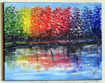 Colorful tree art | Etsy