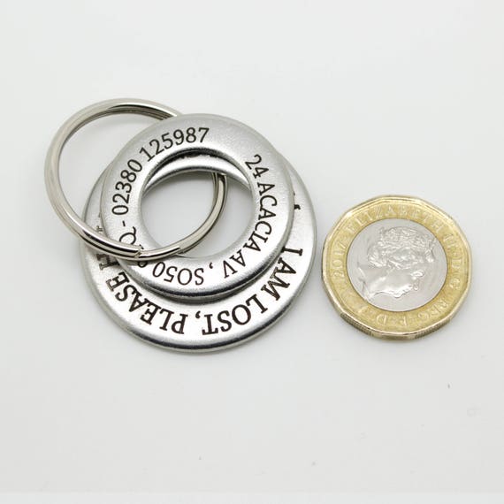 Funky design Large dog ID disc tag. Stainless steel washer