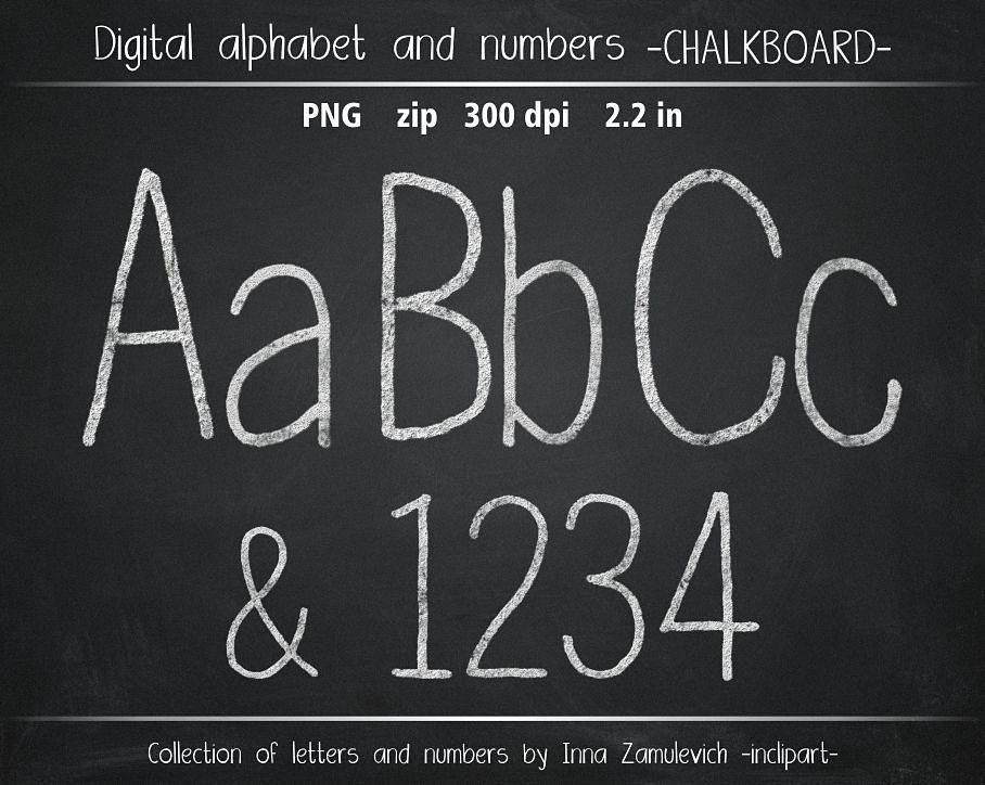 Chalkboard alphabet clip art. Chalk letters & numbers clipart.