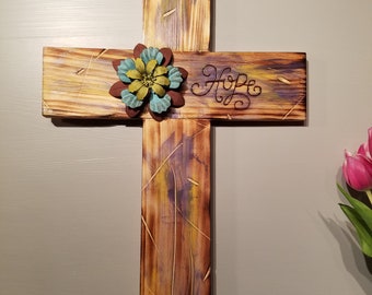 Wood burned cross | Etsy