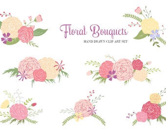 Hand Drawn Flower Bunches Clip Art. Vector Flower Clip Art.