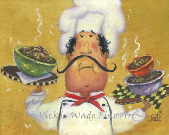 Fat Chefs Art Print chef wall art funny three bowl chef art